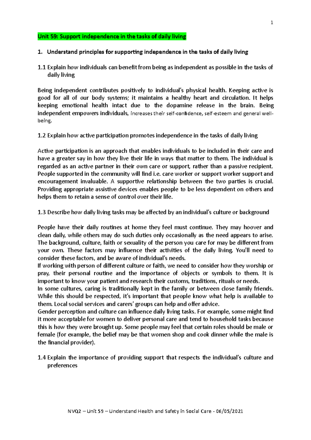 U59 - support independence in the task of daily living - Understand ...