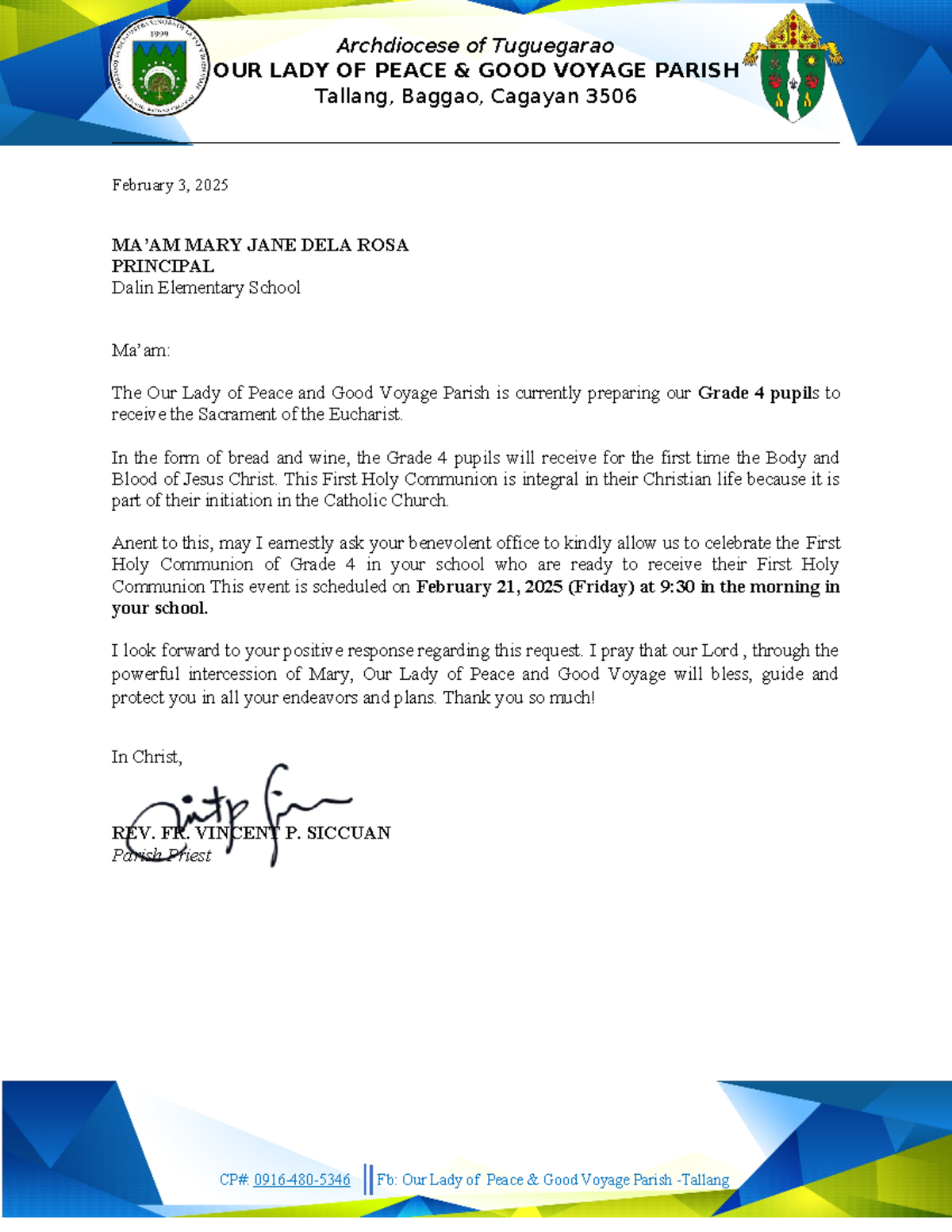 Communion Letter - 1nd sample - Archdiocese of Tuguegarao OUR LADY OF ...