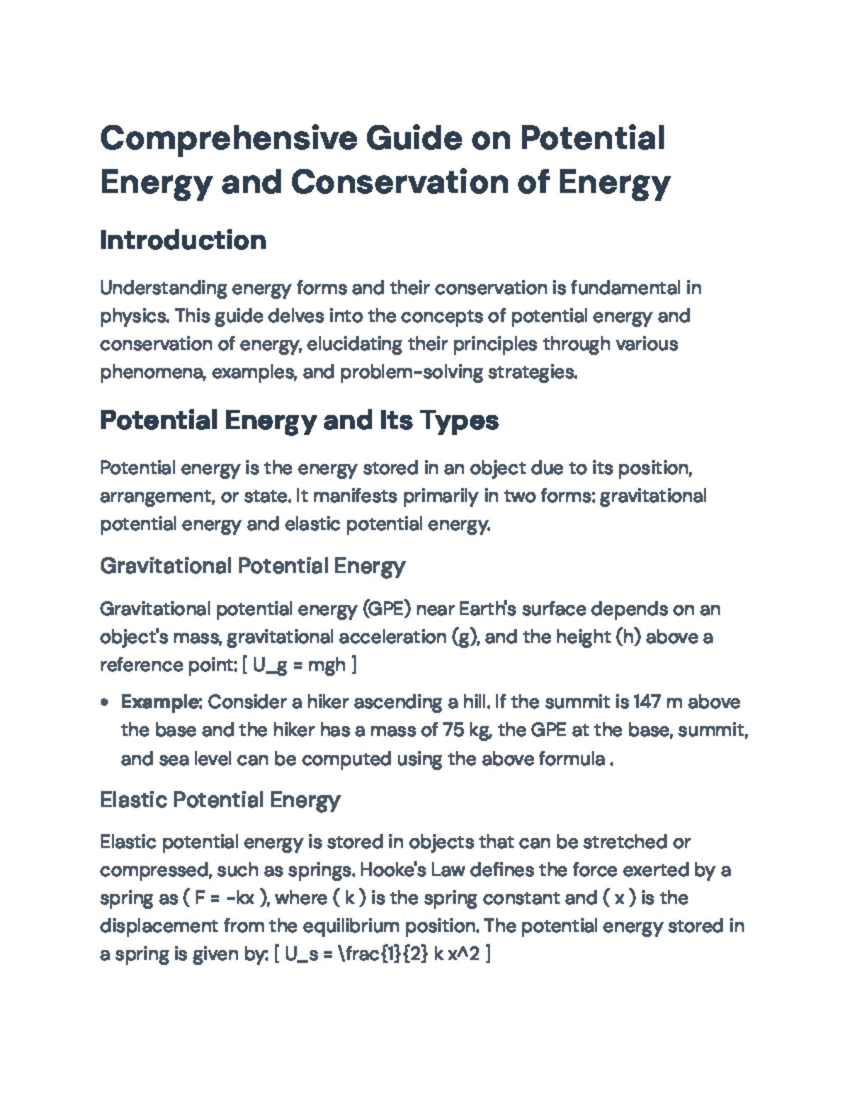 Potential Energy and Conservation of Energy: A Comprehensive Guide ...