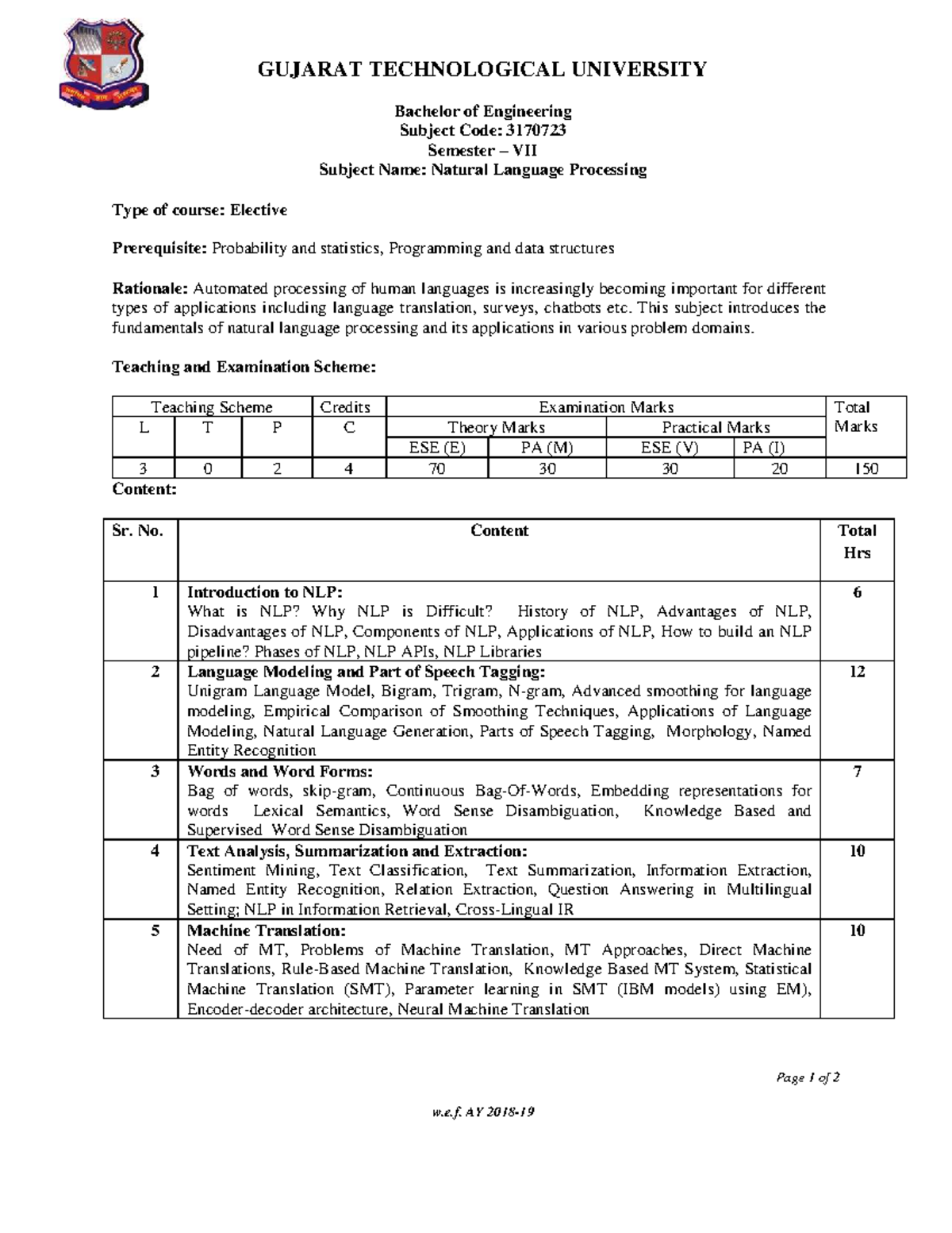 3170723 - Natural Language Processing Course Overview and Content - Studocu