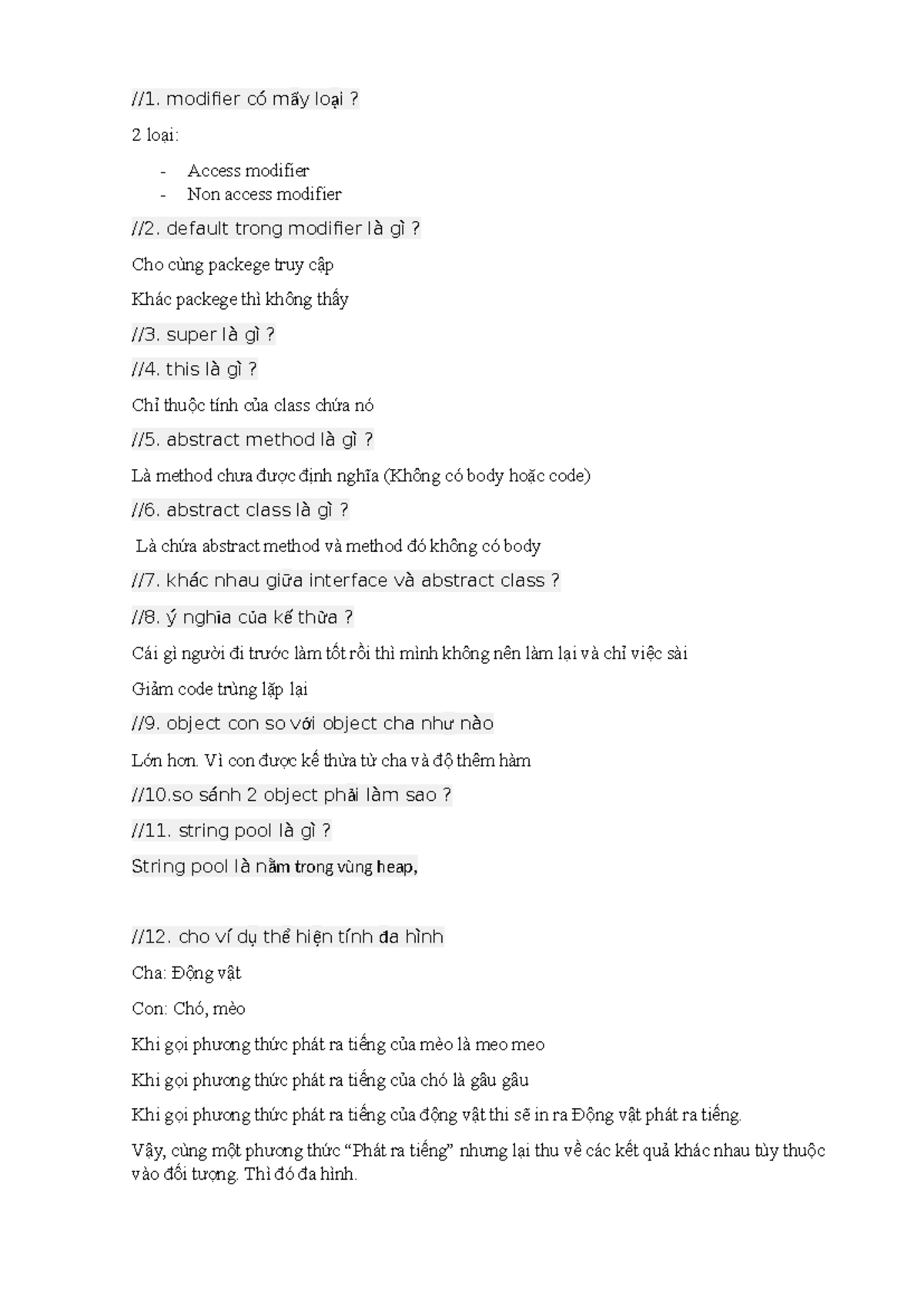 Javalt - Summary Java Programming - //1. modifier có mấy loại? 2 loại: - Access modifier - Non ...