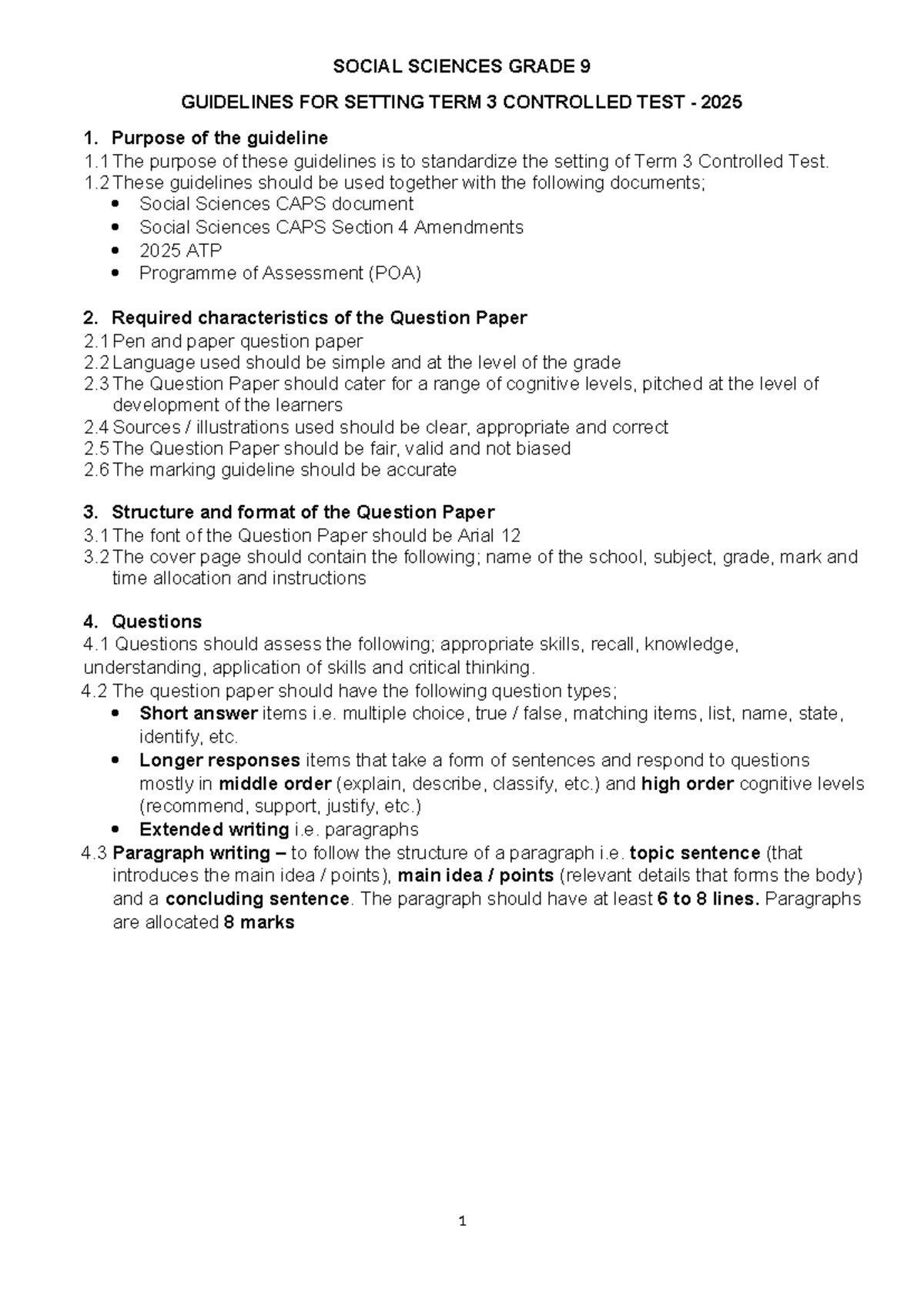 SOCIAL SCIENCES GRADE 9 TERM 3 CONTROLLED TEST GUIDELINES 2025 - Studocu