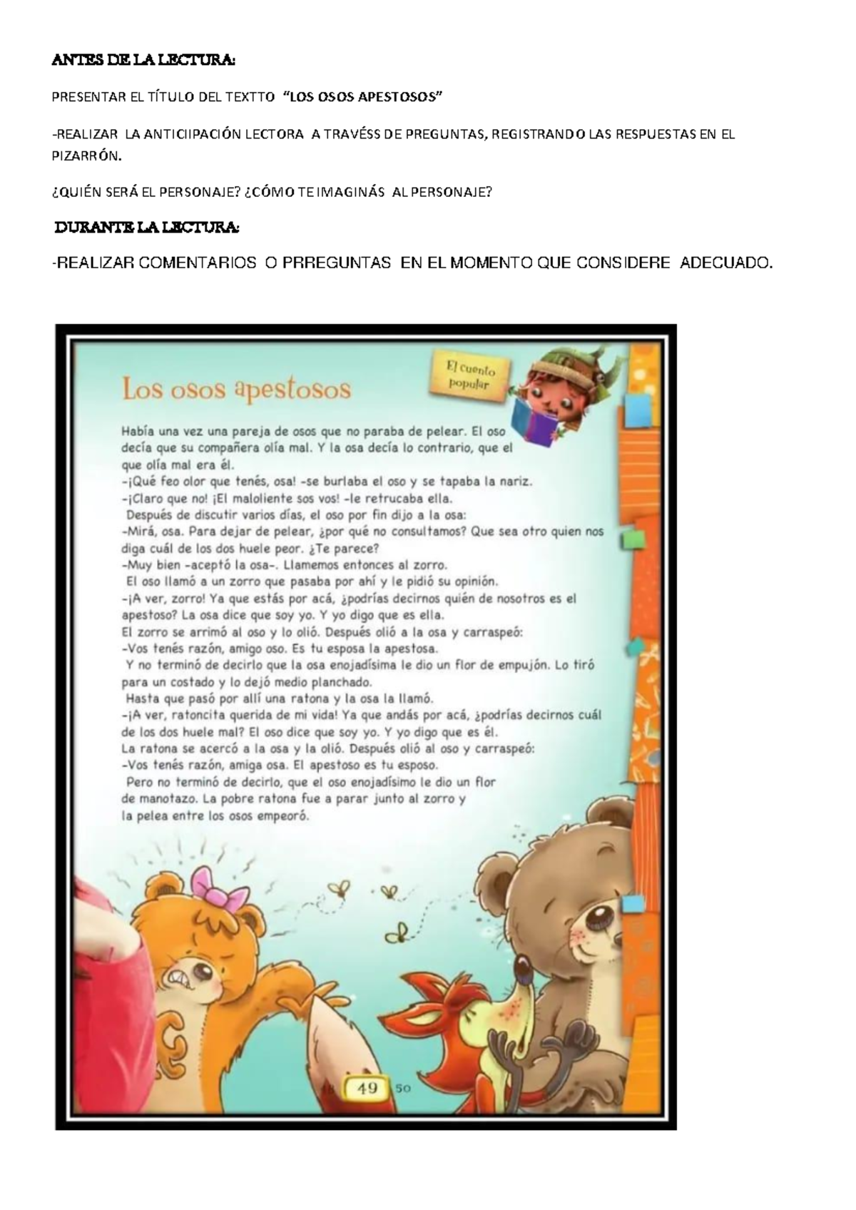 OSOS - Comprensión lectora - ANTES DE LA LECTURA: PRESENTAR EL TÍTULO ...