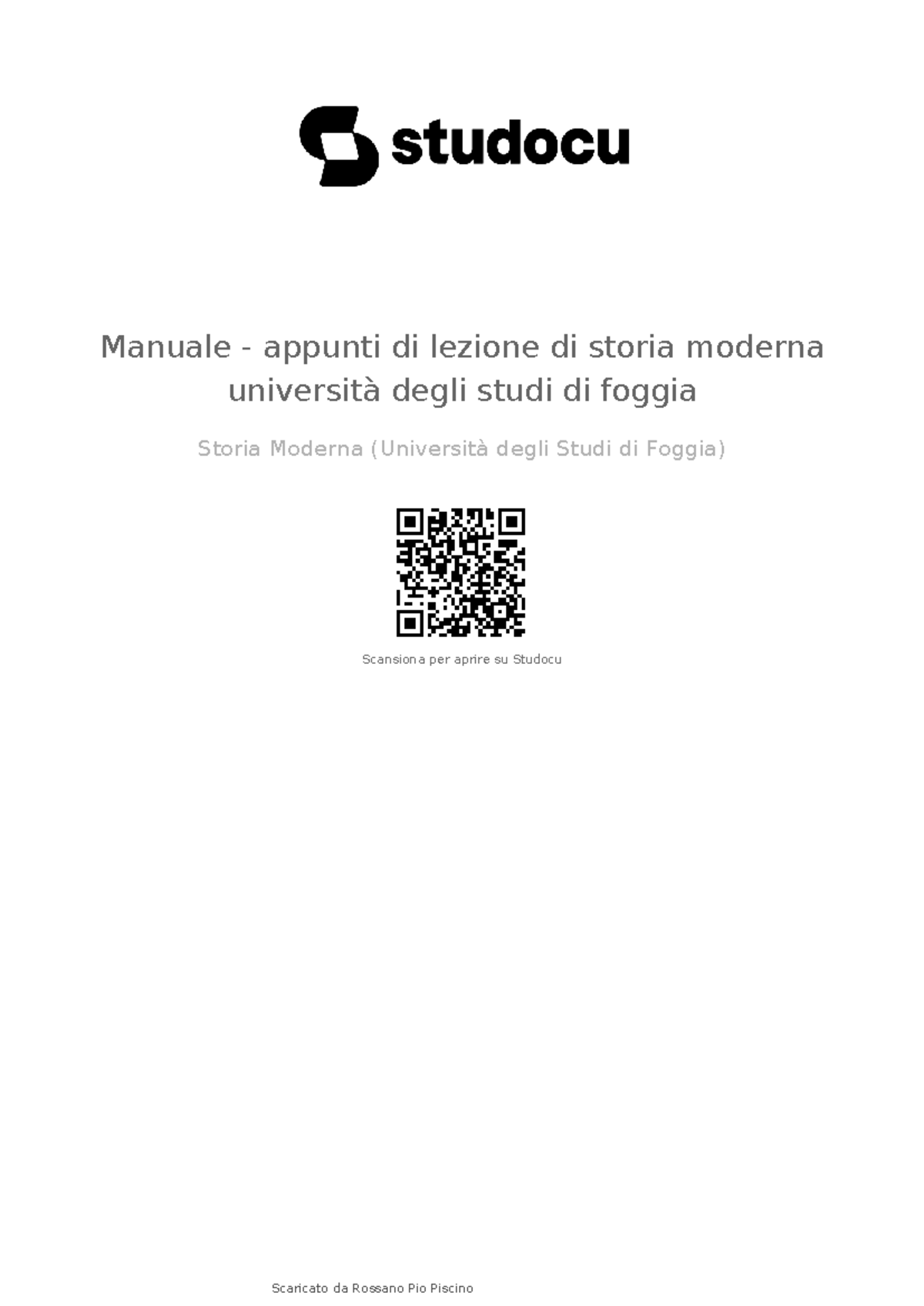 Schemi di Lezione: Storia Moderna (Università degli Studi di Foggia ...