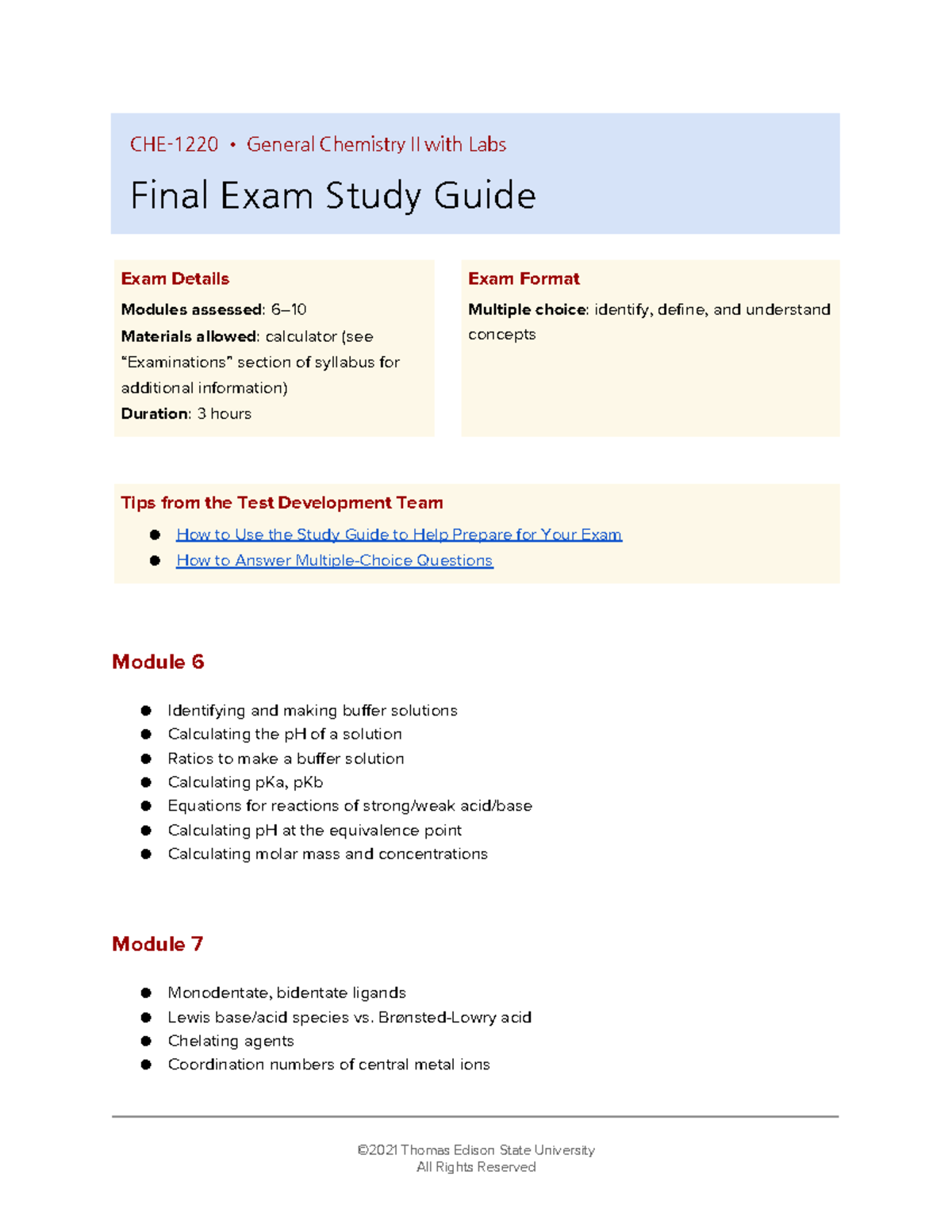 Final Exam Study Guide for CHE-1220: General Chemistry II - Studocu