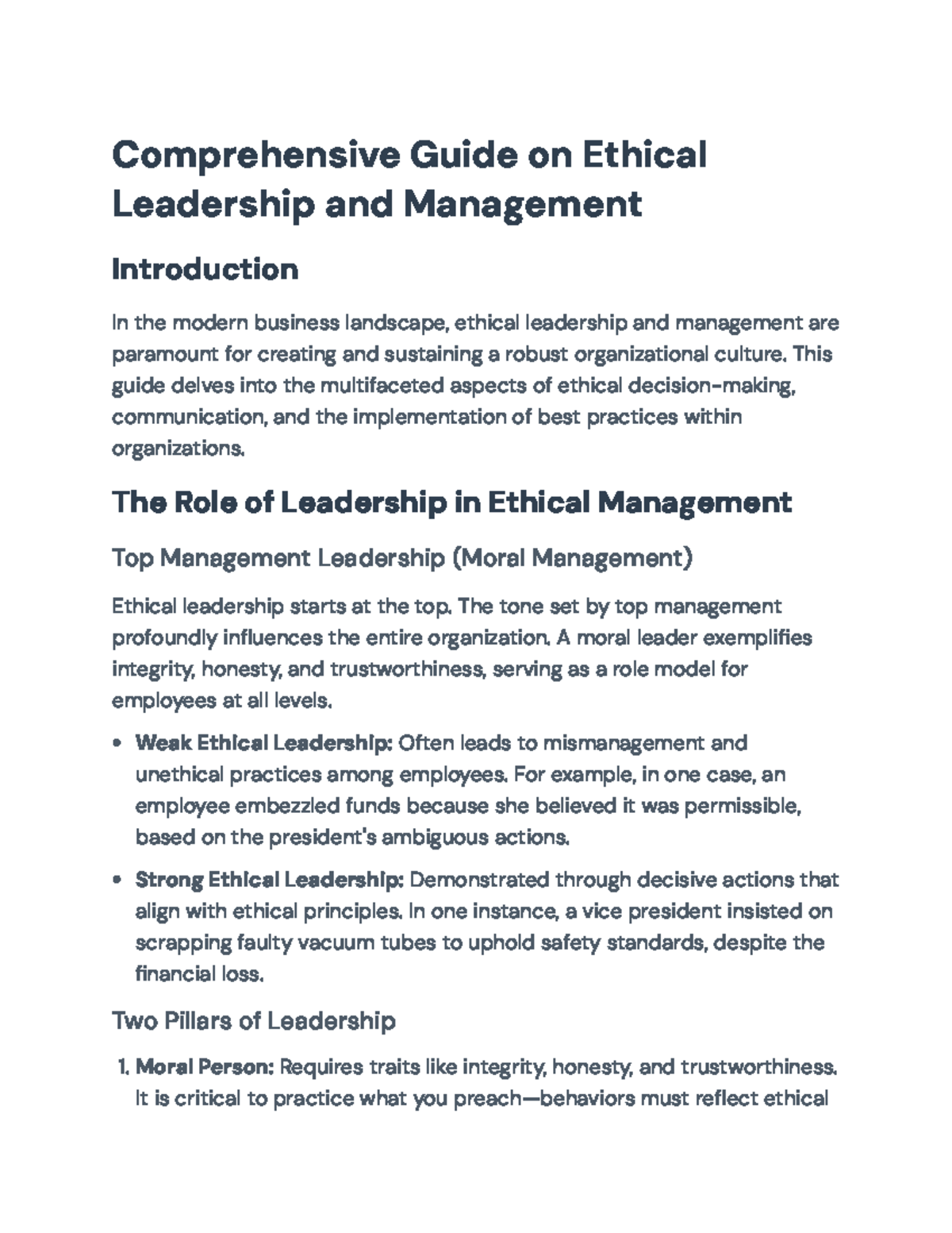Comprehensive Guide on Ethical Leadership and Management Best Practices ...