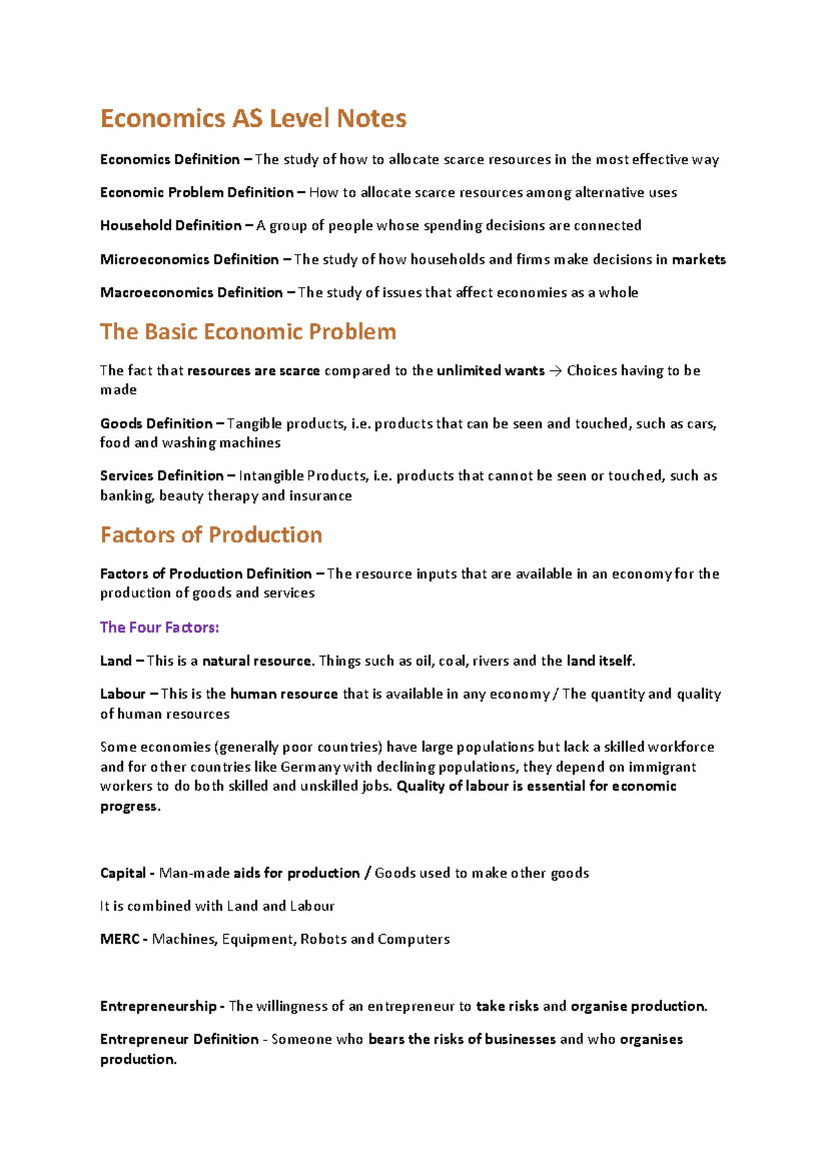 Economics AS Level Final Notes on Resource Allocation and Demand - Studocu