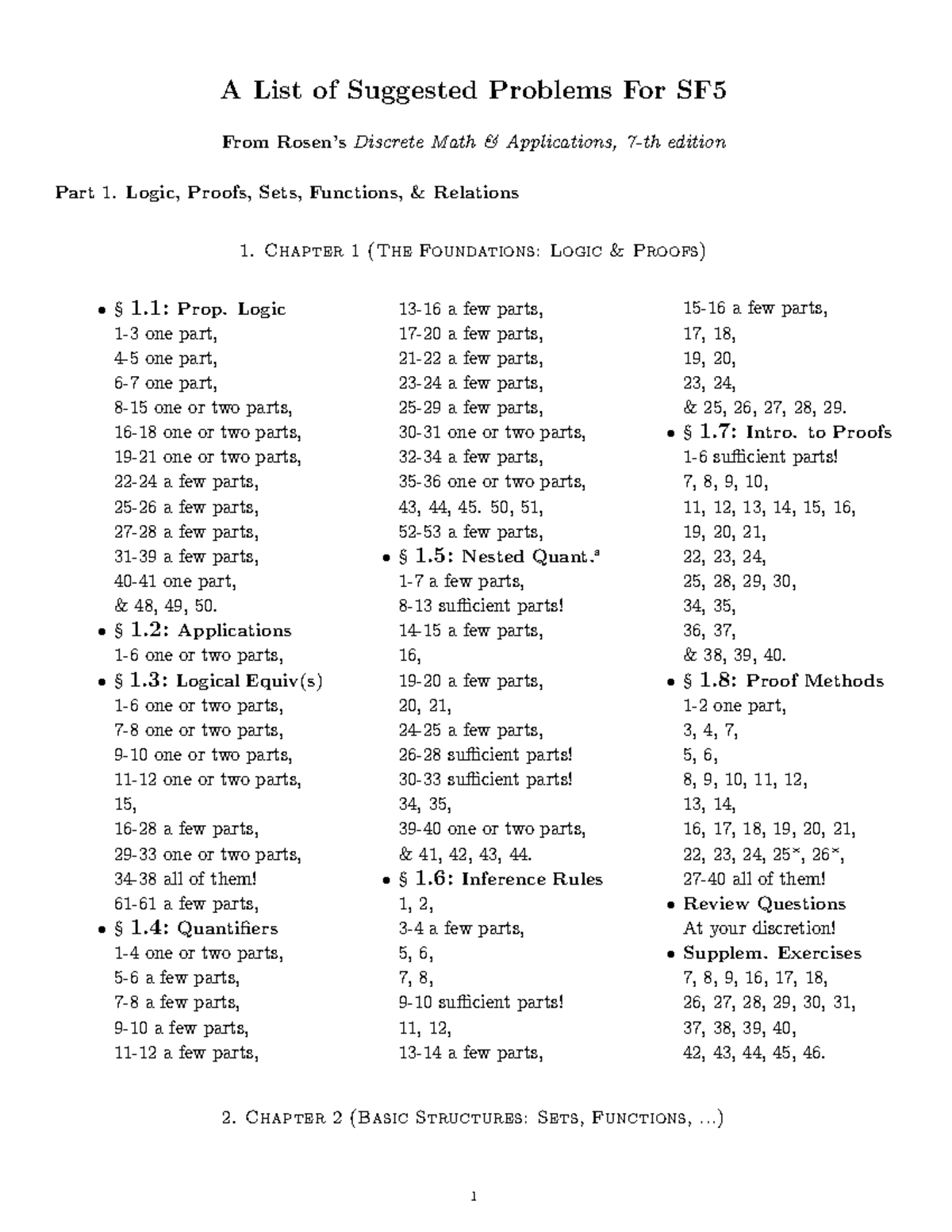 Disc - Ye - A List of Suggested Problems For SF From Rosen’s Discrete ...
