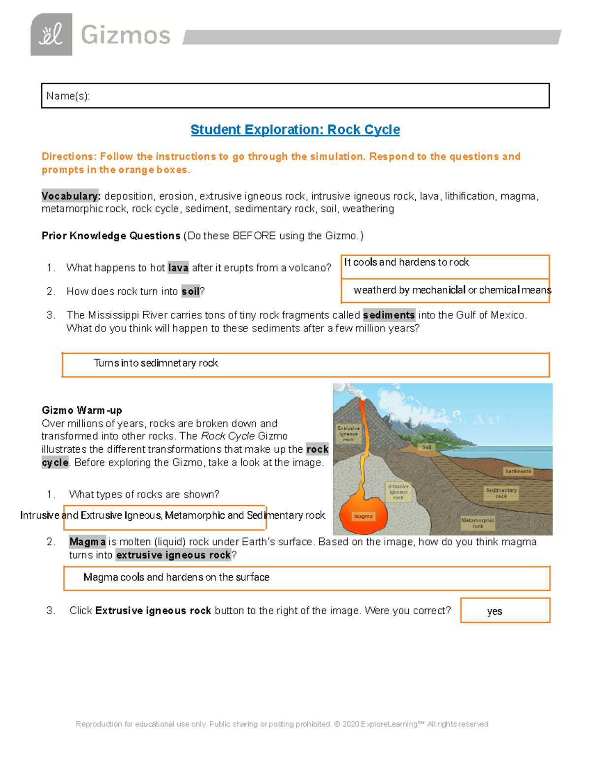 Rock Cycle Gizmo Capture Sheet Chemitry - Name(s): Student Exploration ...