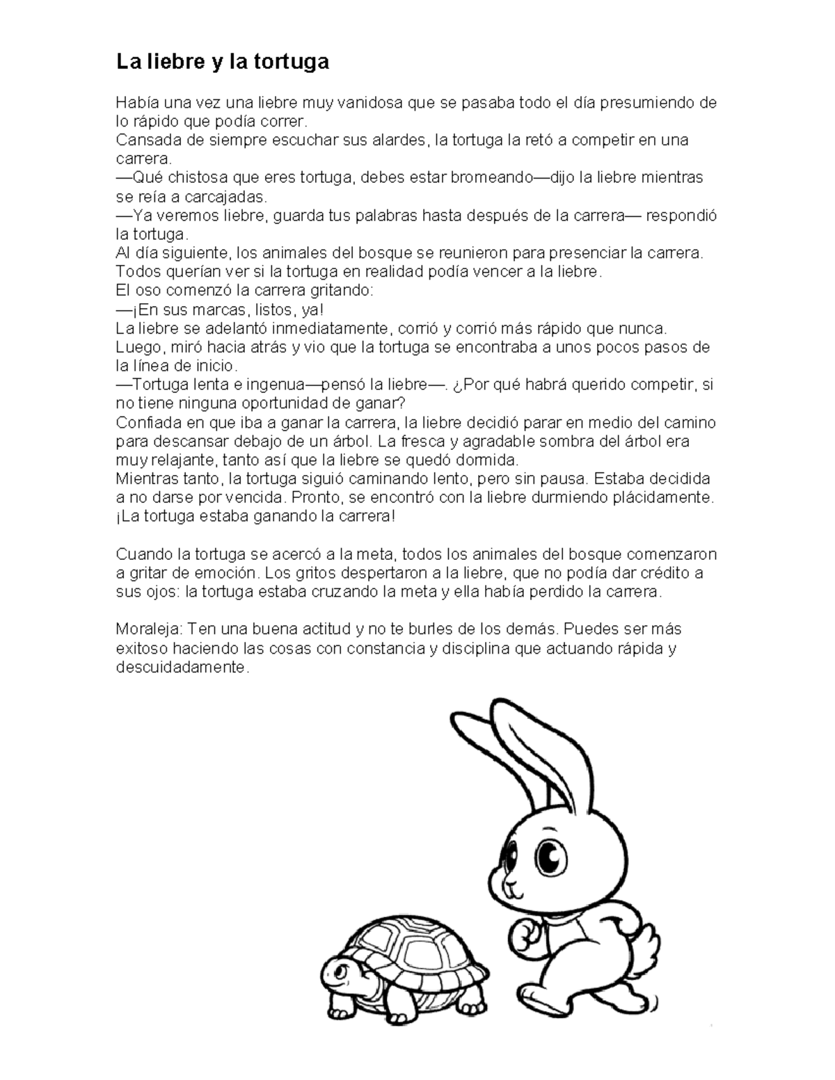 La liebre y la tortuga - faabulas - La liebre y la tortuga Había una ...