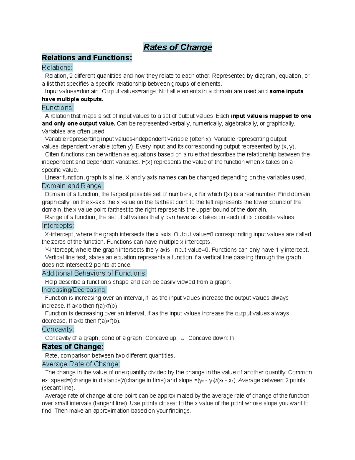 AP Pre Calc: Rates of Change in Polynomial & Rational Functions - Studocu