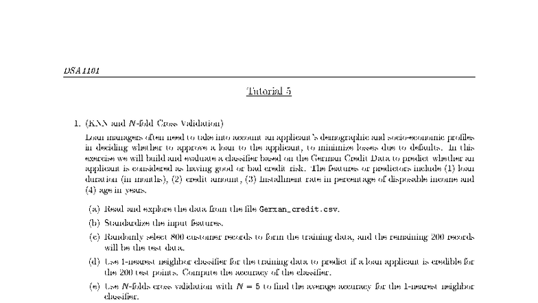 DSA1101 Tutorial 5: KNN & Decision Trees Analysis - Studocu