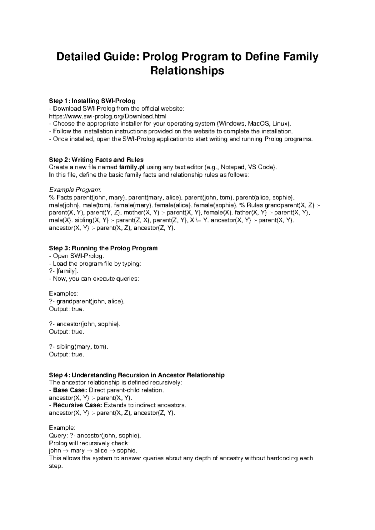 Prolog Programming Guide: Defining Family Relationships - Studocu