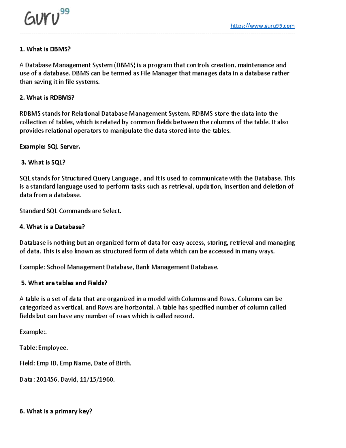 Top 50 SQL Interview Questions for DBMS and RDBMS Concepts - Studocu