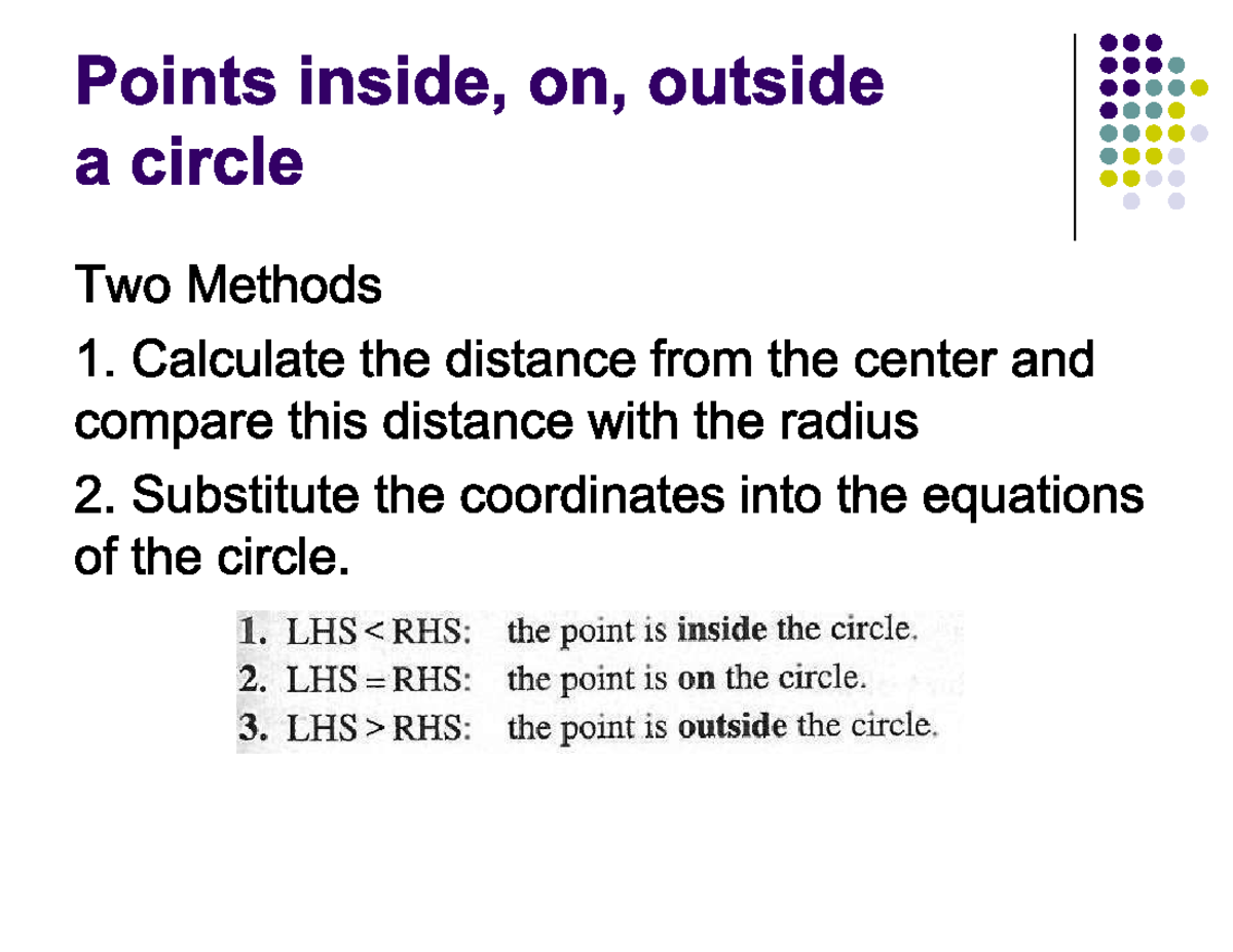Lesson 3 Part 2: Points and Circles - Inside, Outside, and ...
