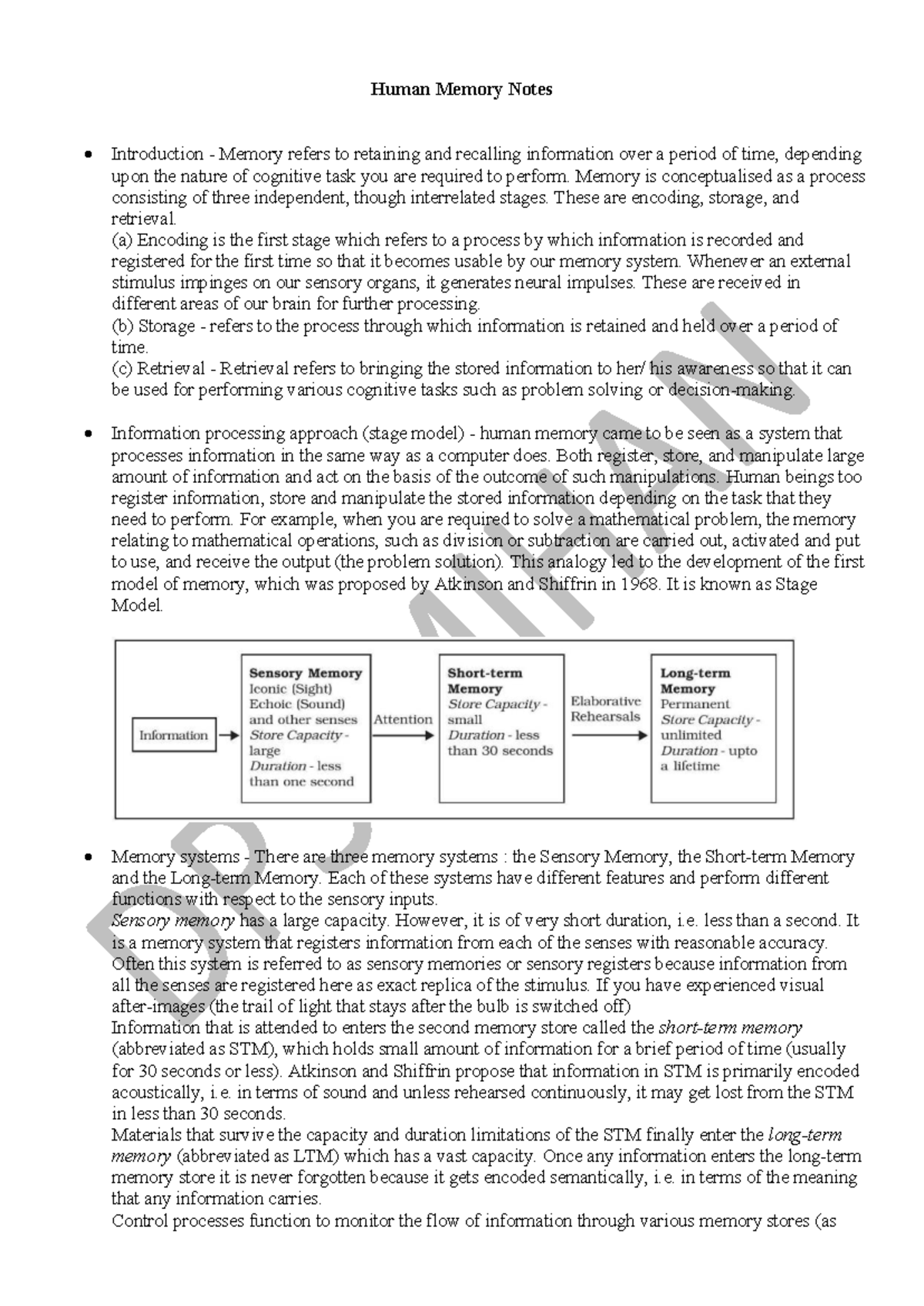 Human Memory Notes: Understanding Encoding, Storage, and Retrieval ...