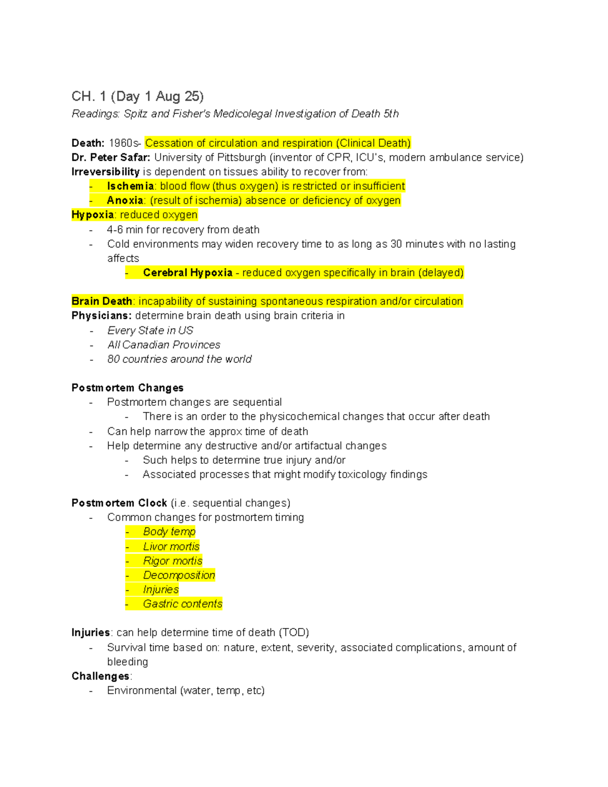 Forensic Analysis of Postmortem Changes and Injuries (CH. 1) - Studocu