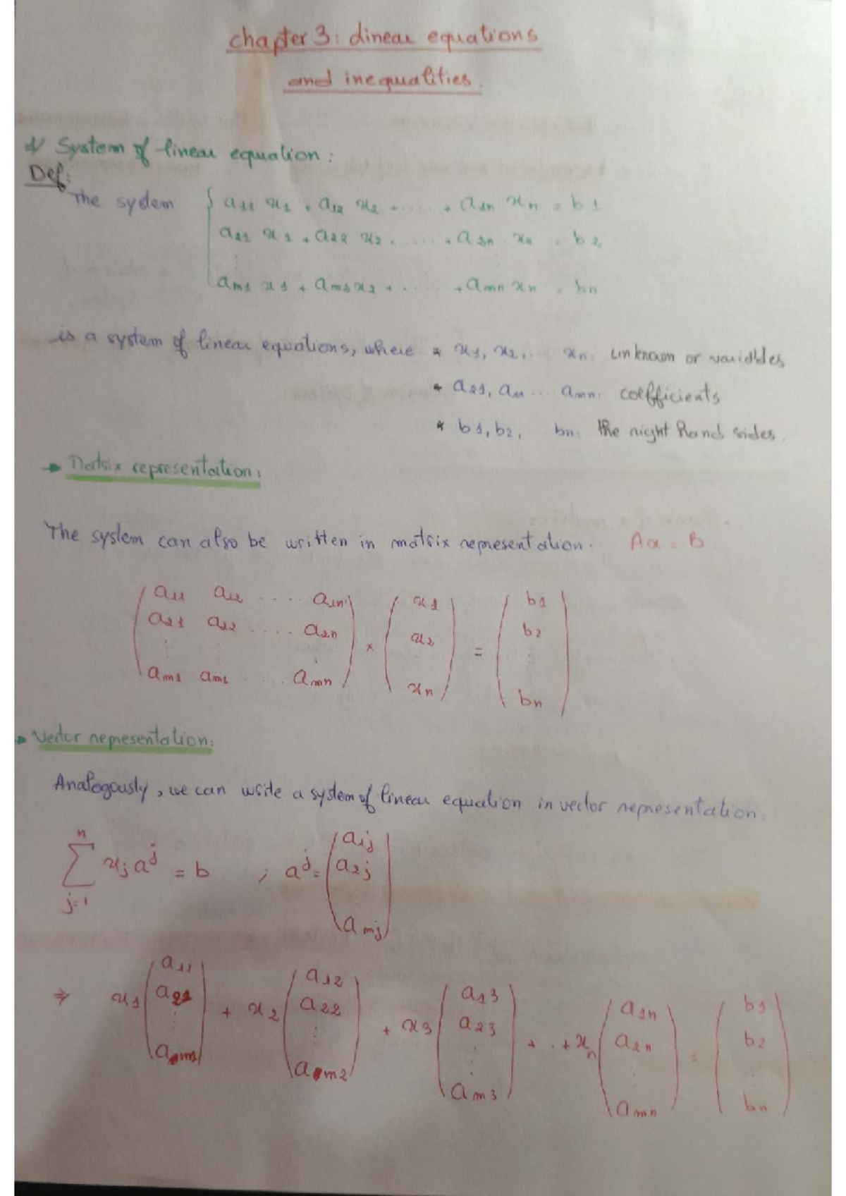 Linear Algebra CH242: Chapter 3 Summary on Equations & Inequalities ...