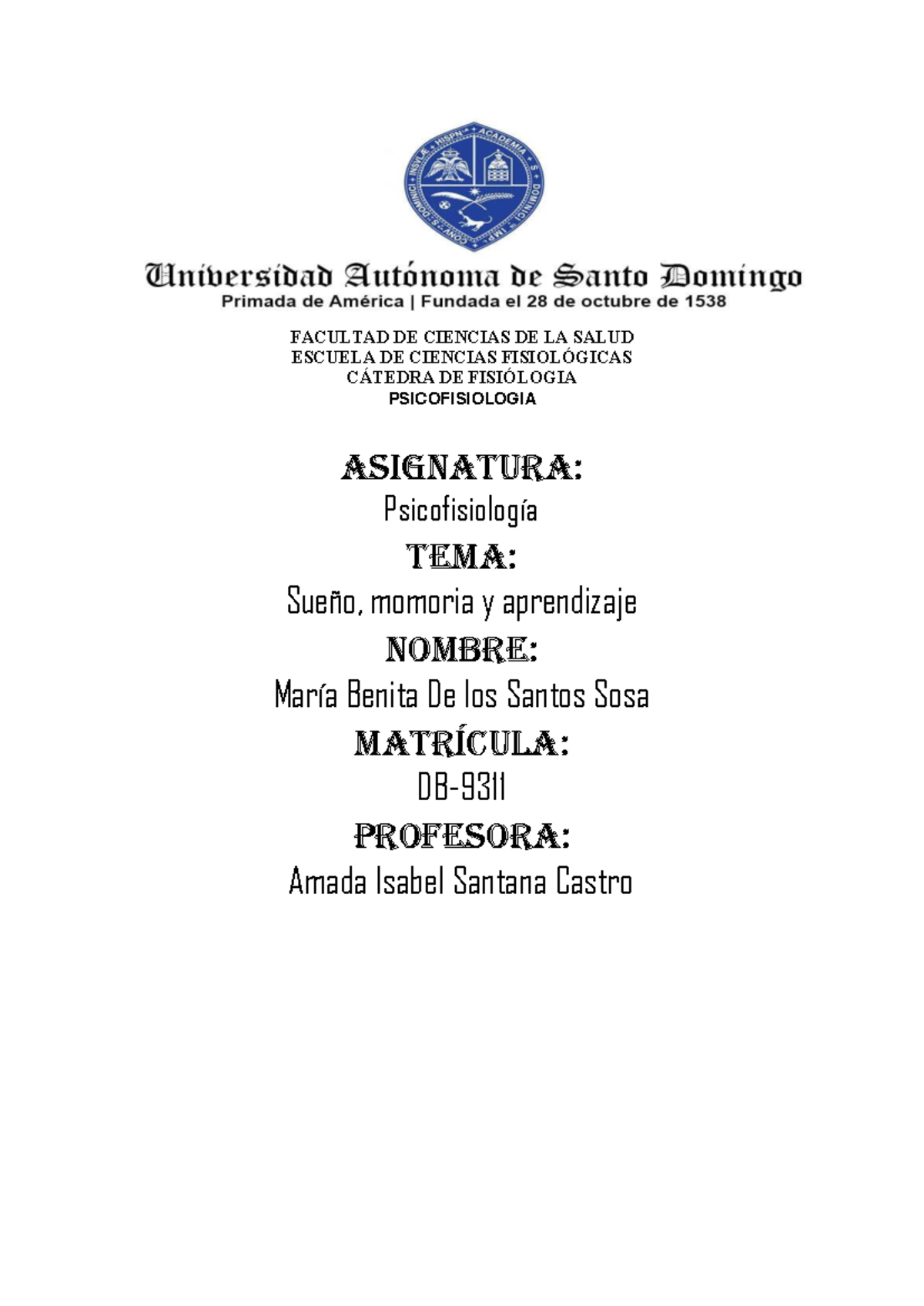 GUÍA 8: Fisiología del Sueño, Memoria y Aprendizaje - Psicofisiología ...