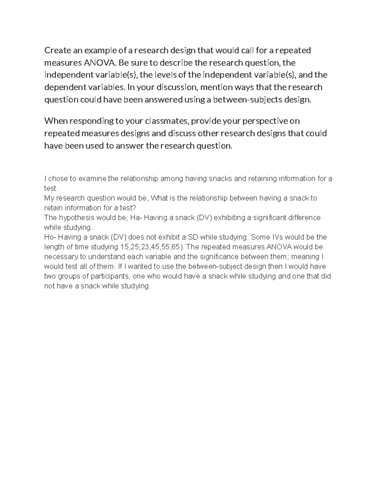 Research Design Example: Repeated Measures ANOVA on Snacks & Retention ...