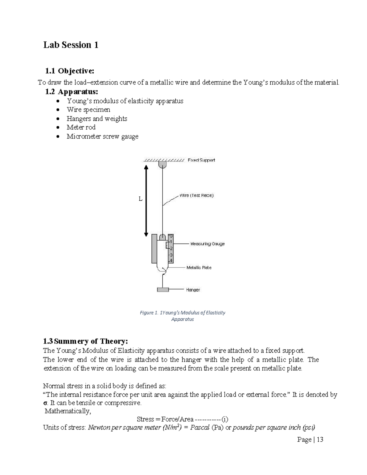 Load–extension - Lab manual - Lab Session 1 1 Objective: To draw the ...