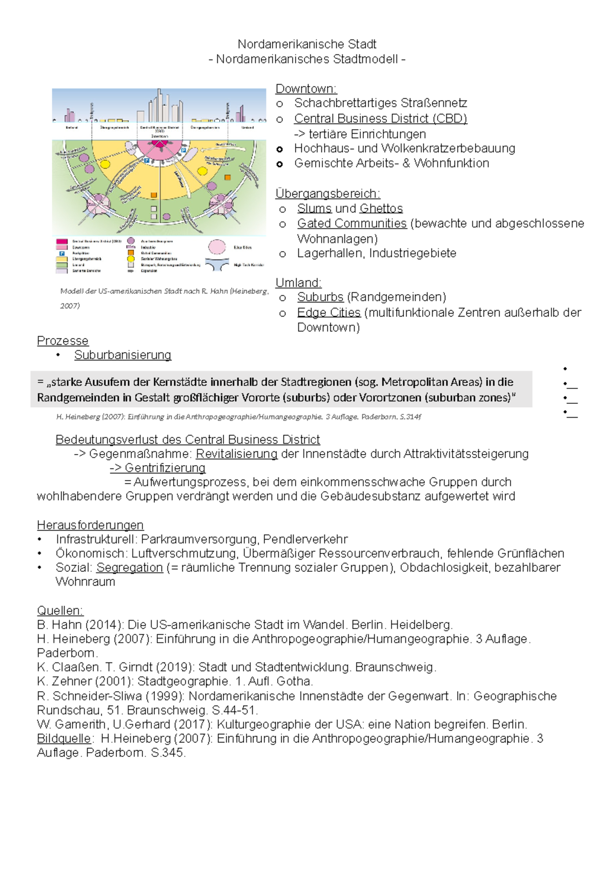 Handout: Nordamerikanische Stadtmodelle und deren Strukturen - Studocu
