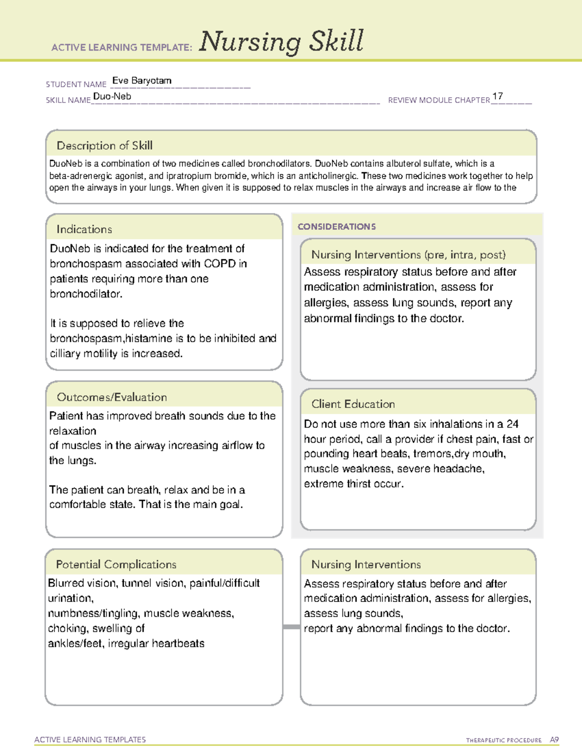 Nursing Skill Active Learning Template: Updated Duo Neb Procedure - Studocu