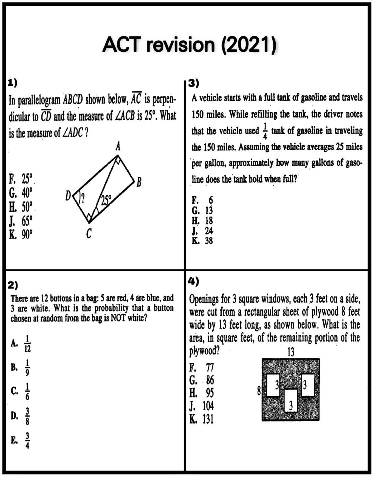 ACT revision notes (2021) for mathematics concepts and problems - Studocu