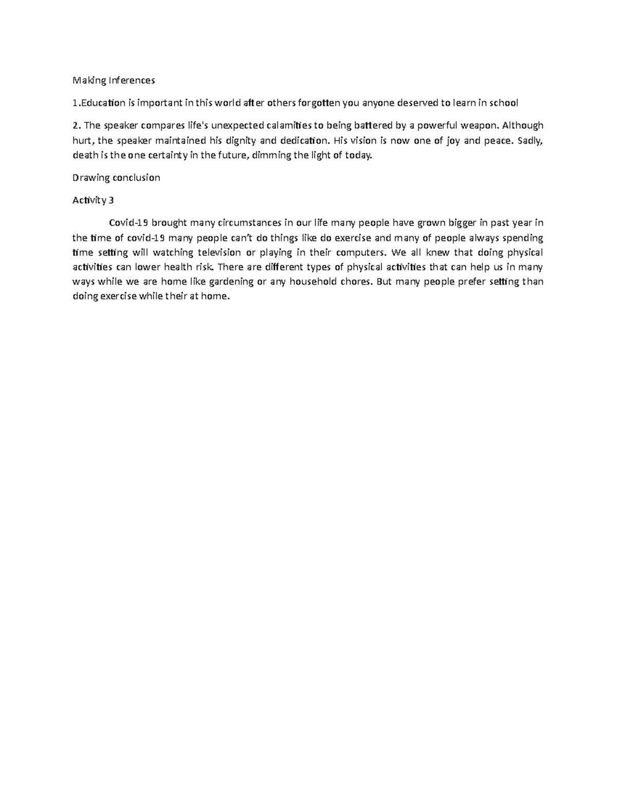 Practice Set- Making Inference and Drawing Conclusion - Making ...