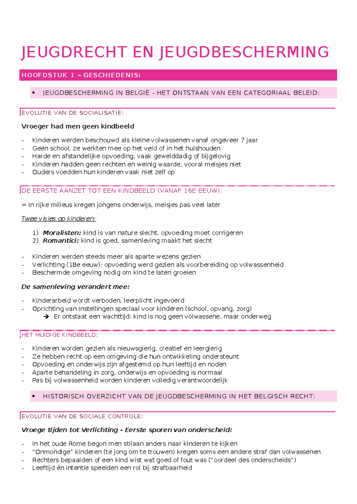 JEUGDRECHT EN JEUGDBESCHERMING HOOFDSTUK 1: HISTORISCH OVERZICHT EN ...