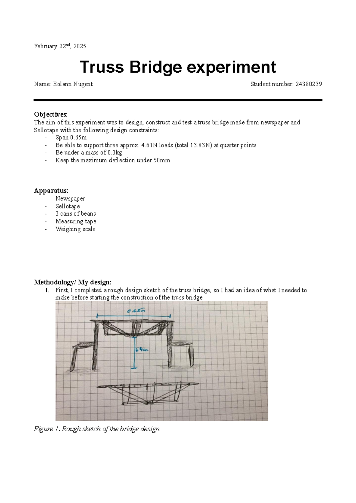 MECH 101: Truss Bridge Experiment Report - Eolann Nugent - Studocu