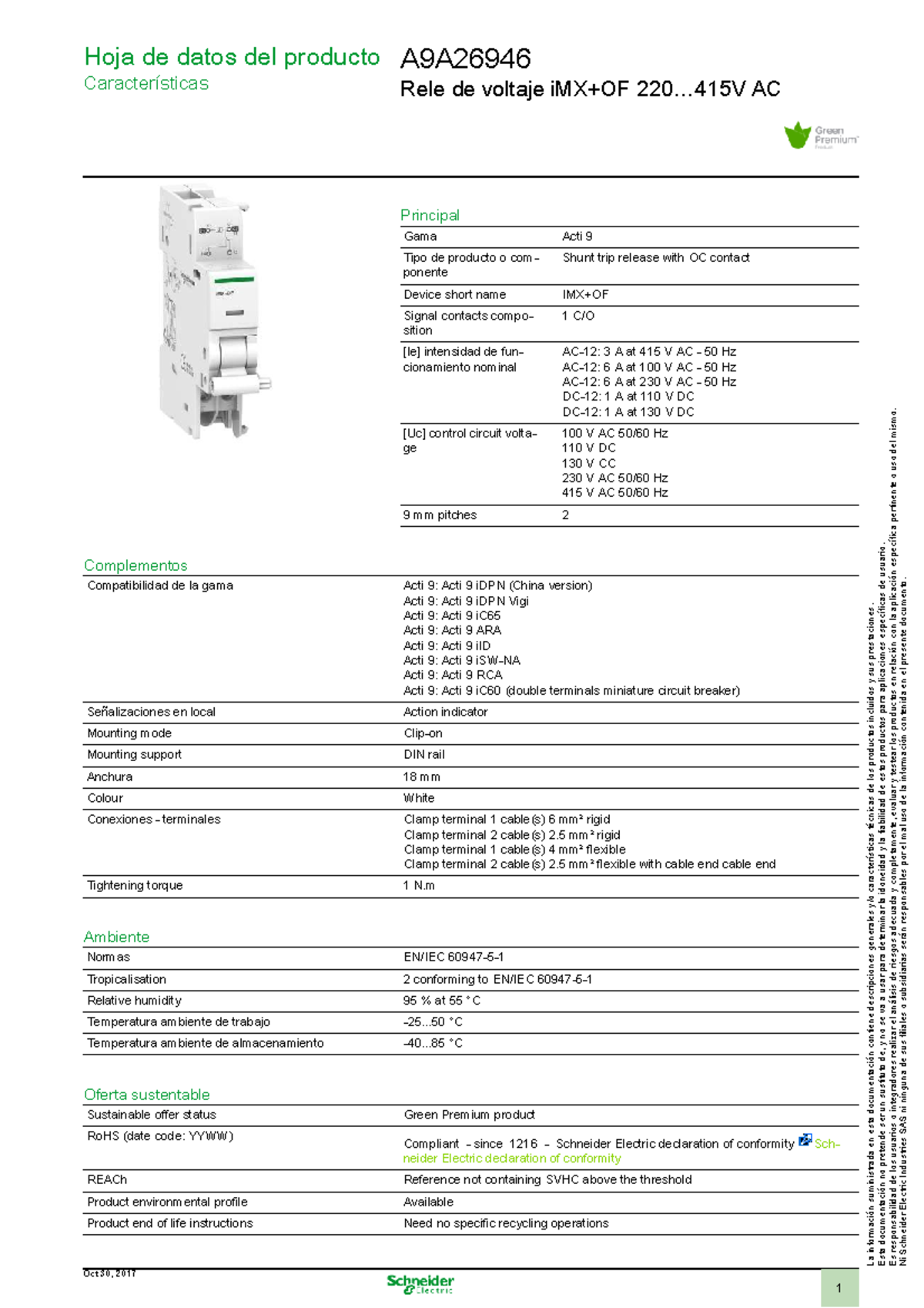 A9A26946 - Características del Rele de Voltaje AC Acti 9 - Studocu