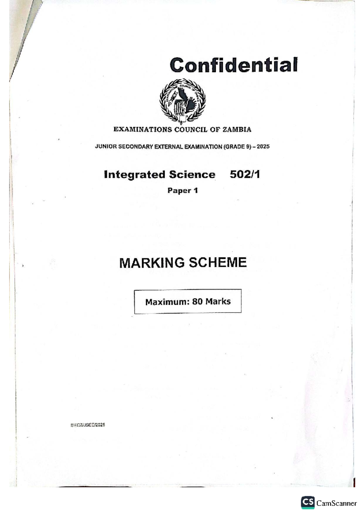 G9 Integrated Science 2025 External Exam Marking Scheme - Studocu