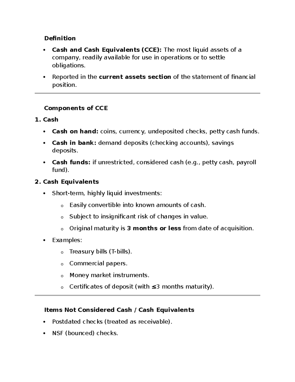 Notes on Cash and Cash Equivalents (CCE) Definitions and Components ...