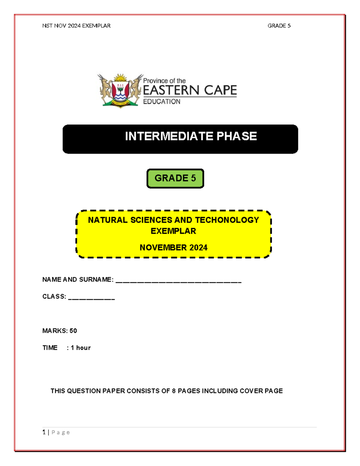 2024 NST Grade 5 Natural Sciences & Technology Final Exam - Studocu