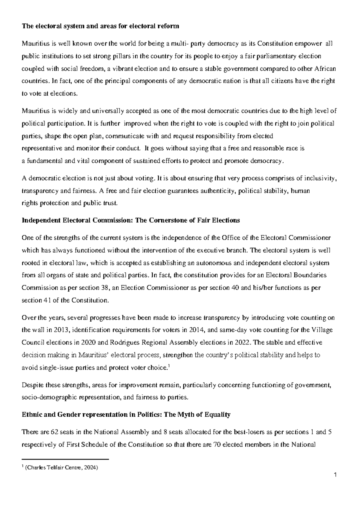 Electoral System & Reform in Mauritius: A Critical Analysis - Studocu