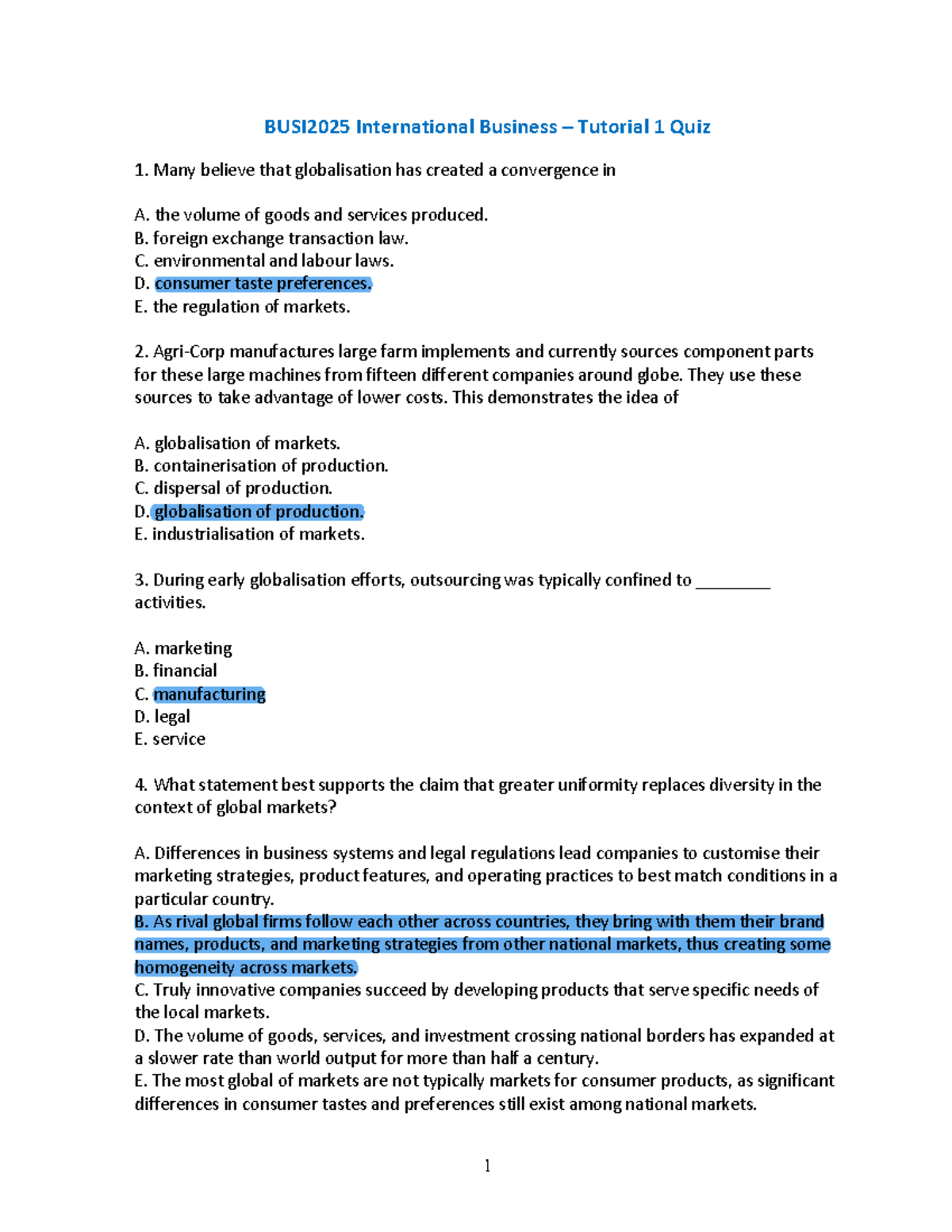 BUSI2025 International Business Tutorial 1 Week 1 Quiz Answers - Studocu