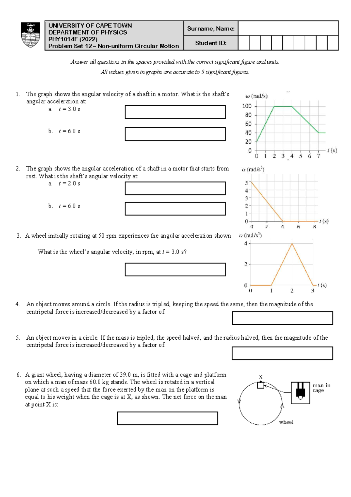 PHY1014F 2022 Problem Set 12: Non-uniform Circular Motion - Studocu
