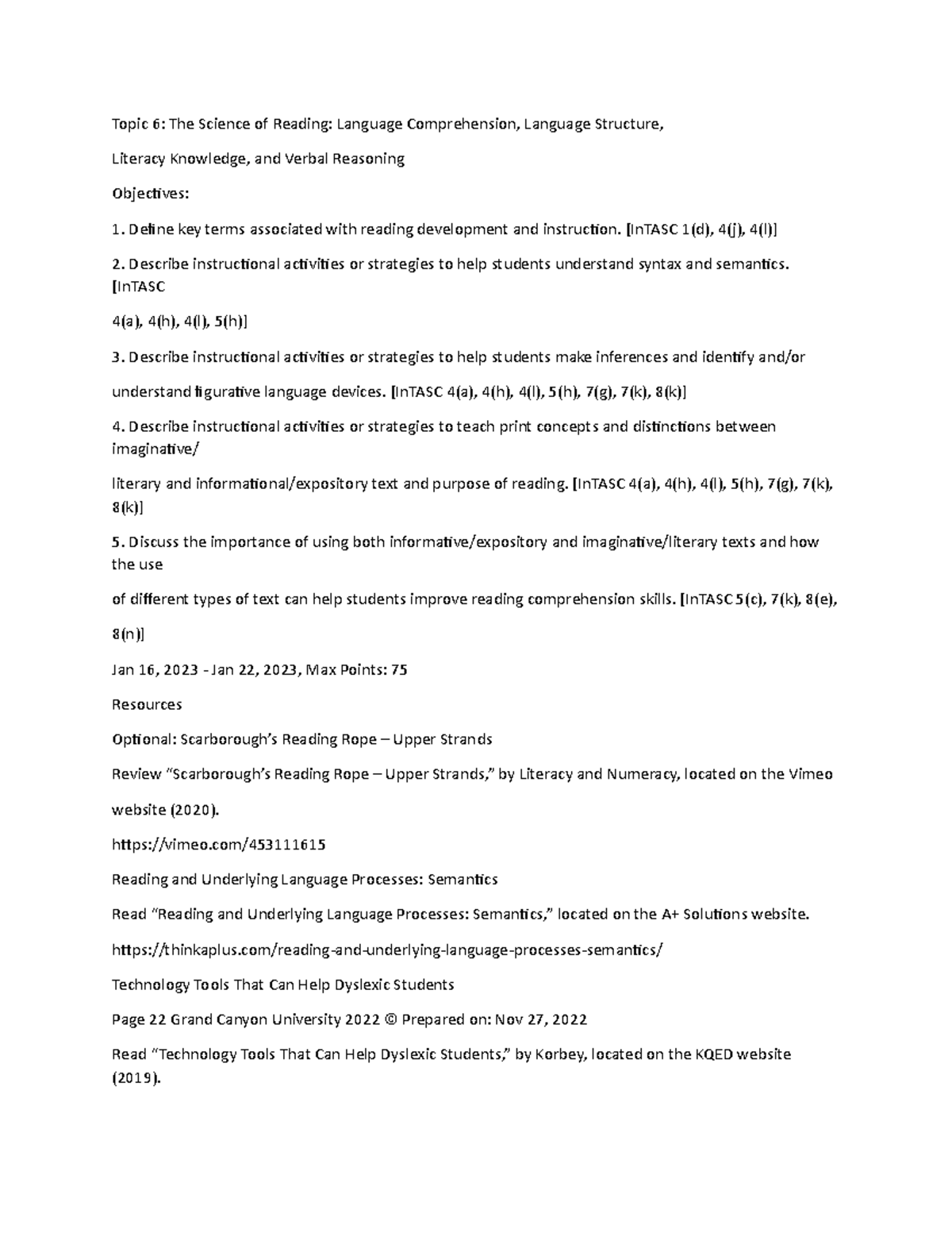 ELM 315 0501 Topic 6: Language Comprehension & Literacy Strategies ...