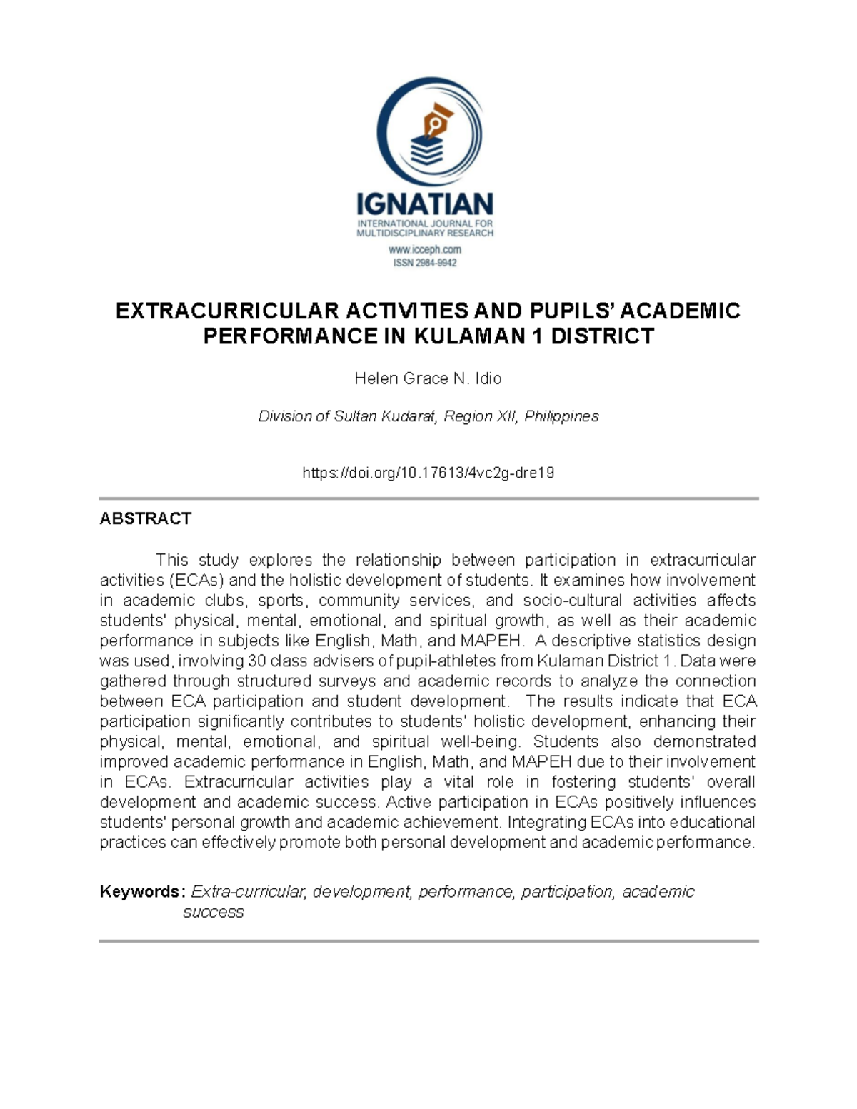 Extracurricular Activities and Academic Performance in Kulaman 1 ...