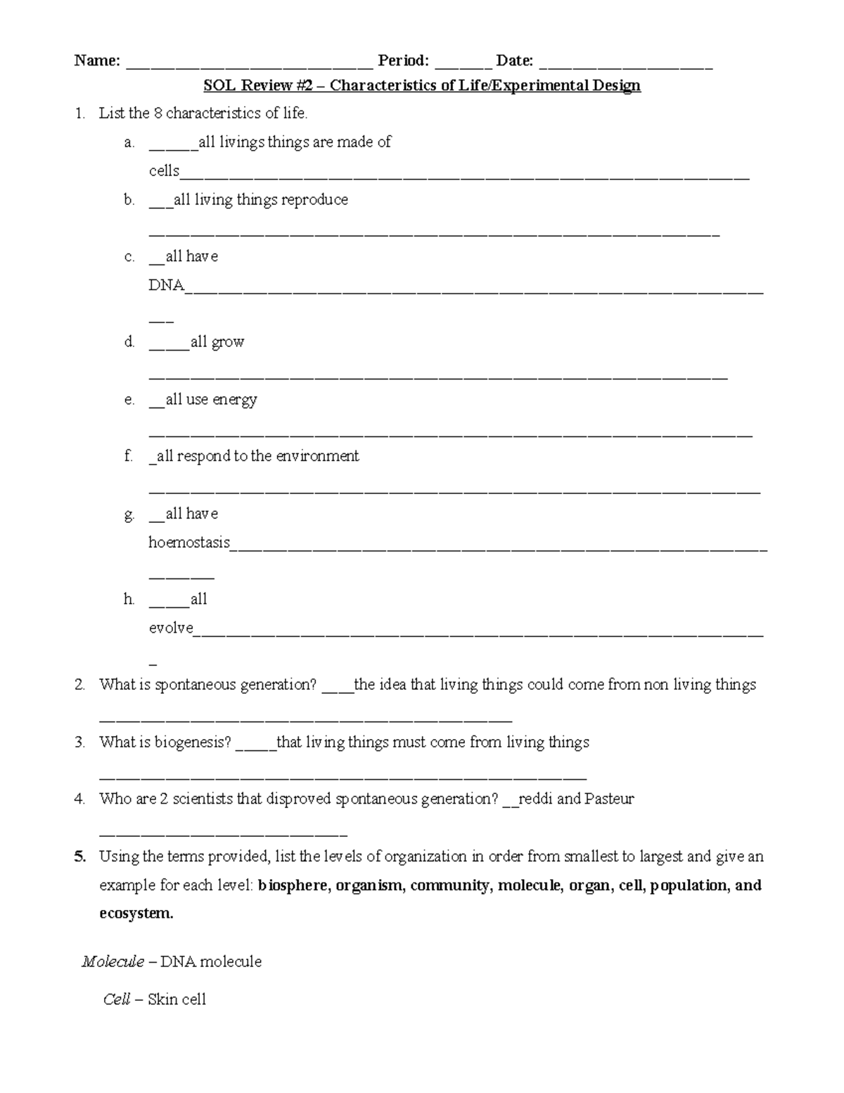 143+med BIO+SOL+Review+2+-+Characteristics+of+Life final - Name