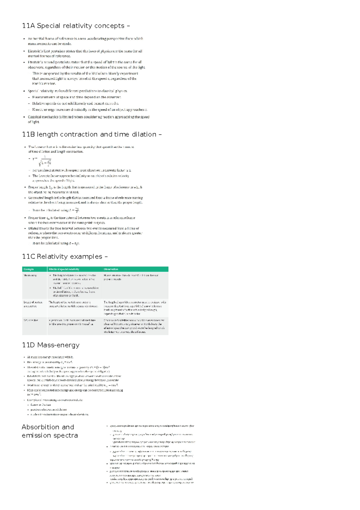 Physics more cheat sheet stuff - 11A Special relativity concepts – 11B length contraction and ...