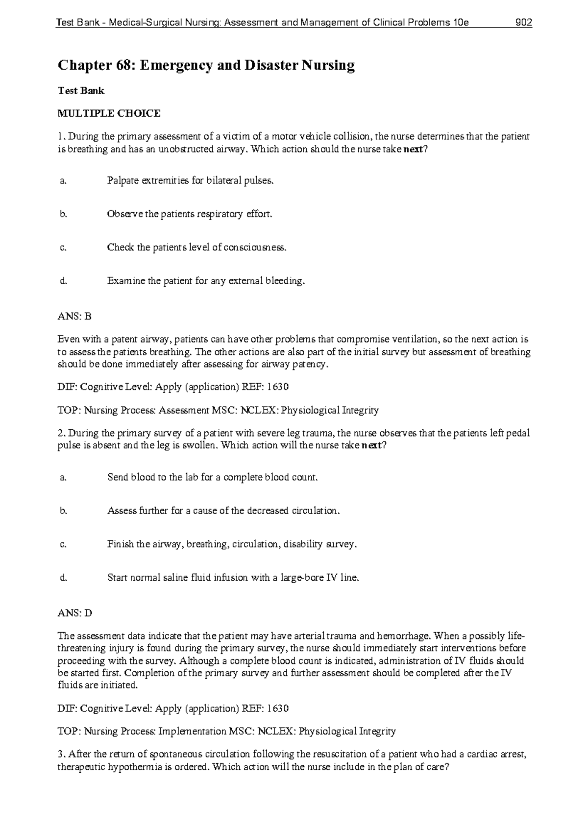 Chapter 68 Emergency and Disaster Nursing - Chapter 68: Emergency and ...