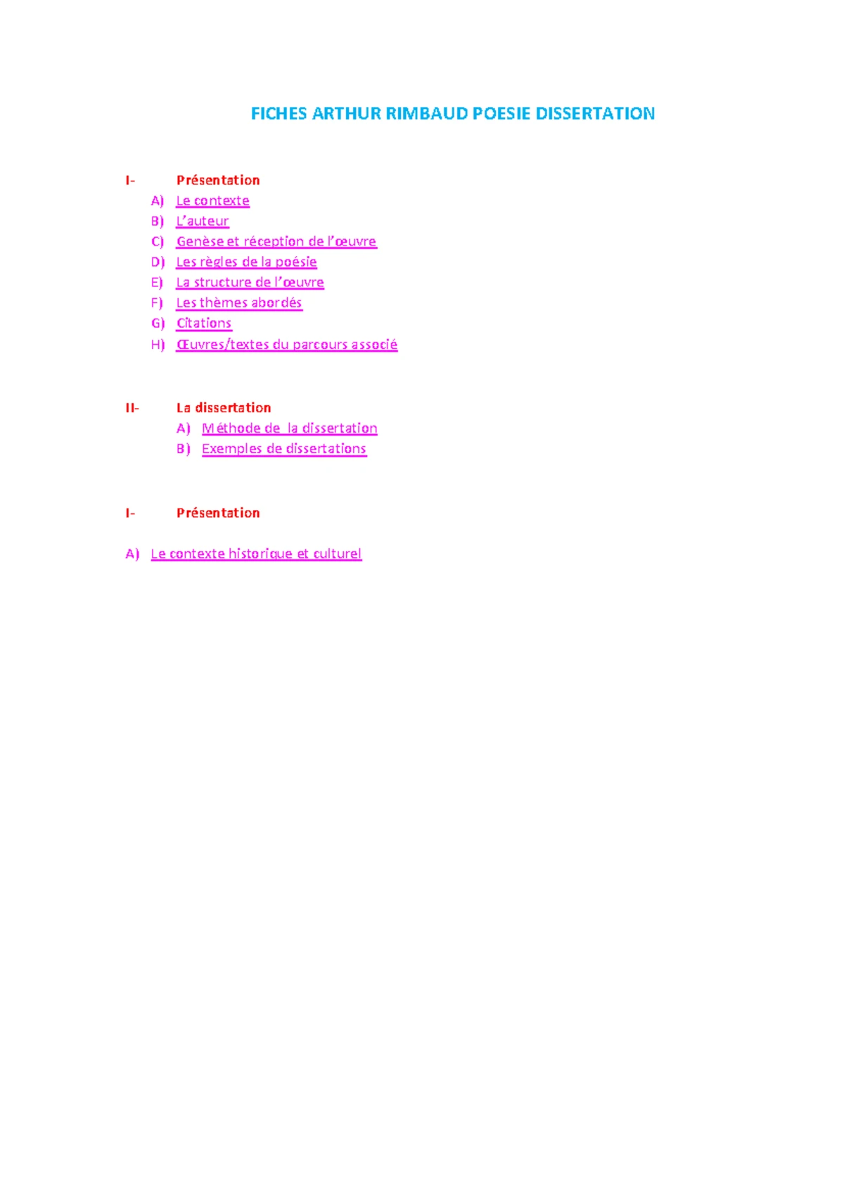 Cahiers de Douai : Thèmes et Citations d'Arthur Rimbaud - Studocu