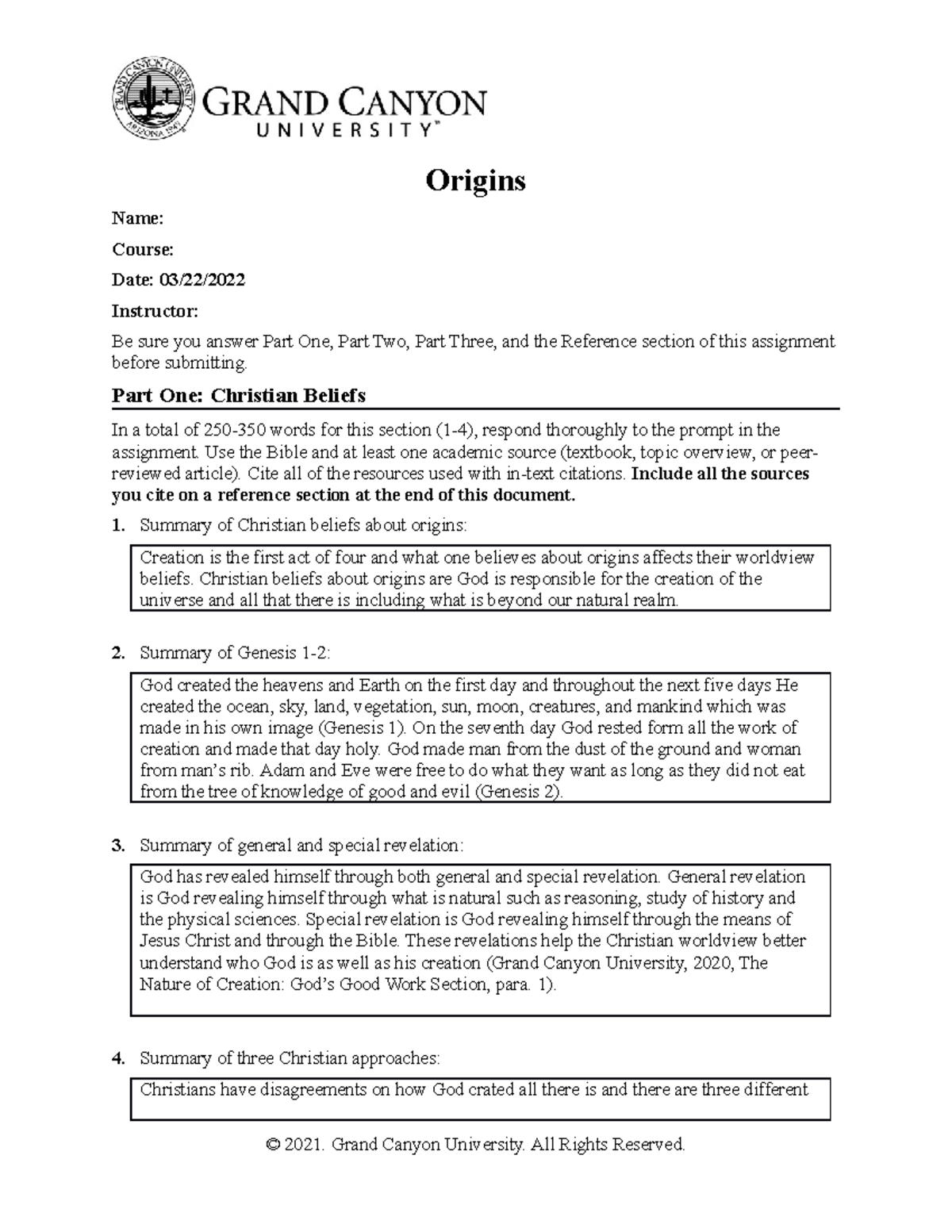 CWV-101-T2 Origins - Topic 2 Assignment - Origins Name: Course: Date ...