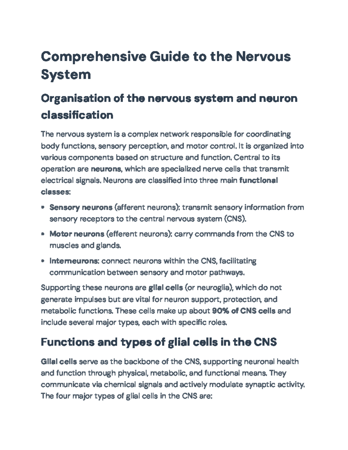 Comprehensive Overview of the Nervous System (BIO 101) - Studocu