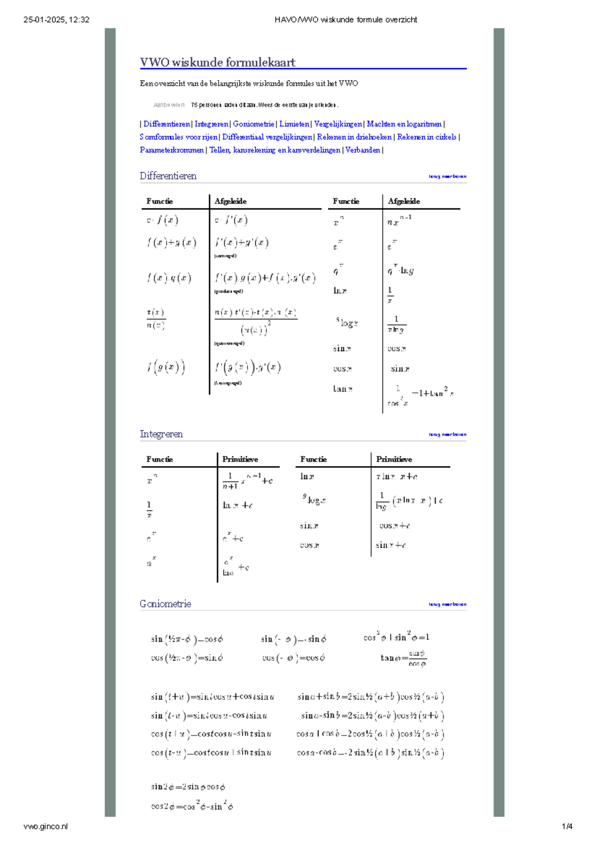 VWO Wiskunde Formule Overzicht: Belangrijke Formules en Regels - Studeersnel