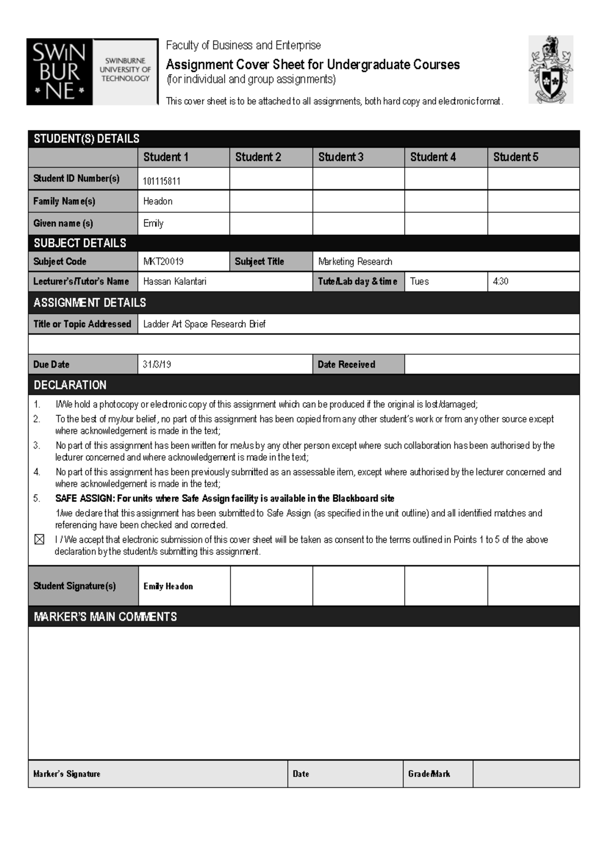 Research Brief Sample - Faculty of Business and Enterprise Assignment ...