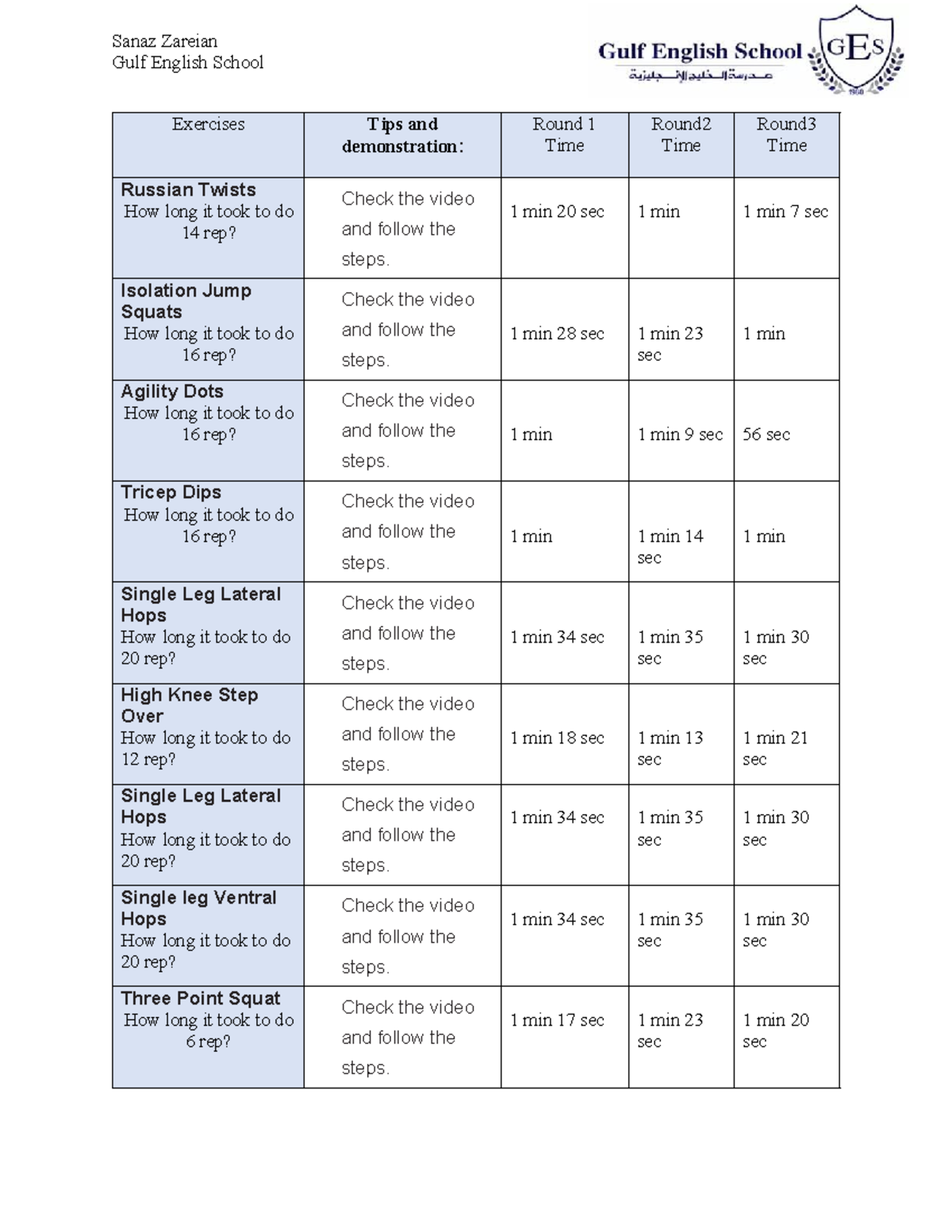 Fitness Homework Week 11: Exercise Times & Tips - Studocu