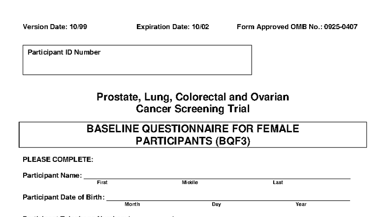 Baseline Questionnaire for Female Participants (BQF3) - Studocu